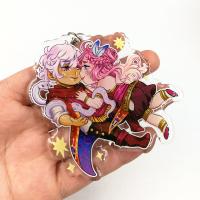 China Custom anime acrylic keychain printed acrylic phone charm keychain with glitter epoxy for sale