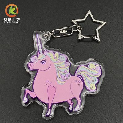 China Custom double side printed clear acrylic charms keychain with glitter epoxy keychain for sale