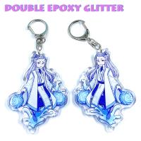 China Custom Clear Printed Double Glitter Epoxy Resin Acrylic Charms Keychain for Gift for sale