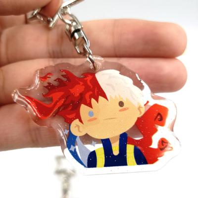 China Custom Double Side Printing Resin Epoxy Glitter Clear Anime Flower Boy Acrylic Charms Keychains for sale