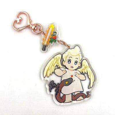 China Clear Custom Promotional Double Epoxy Resin Glitter Linked Acrylic Charms Anime Keychain for sale