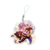 China Custom design promotional acrylic plastic epoxy glitter charm clear anime keychain with phone strap for sale