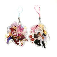China Custom design promotional acrylic plastic epoxy glitter charm clear anime keychain with phone strap for sale