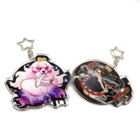 China Custom double cartoon anime figure print acrylic glitter keychain resin charm with epoxy for sale