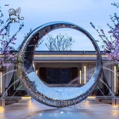 China Stainless Steel Moon Sculpture Garden Large Circular Abstract Waterscape Fountain Outdoor Decoration for sale