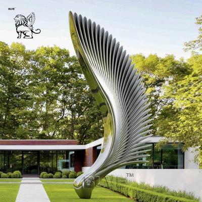 China Stainless Steel Angel Wings Sculpture Abstract Polished Metal Garden Modern Art Statues Large Outdoor for sale
