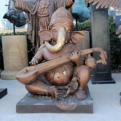 China Bronze Ganesha Statue Life Size Idol Ganesh Hindu God Sculpture Playing the Pipa Indian Religious Decoration for sale