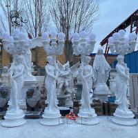 China White Marble Lady Lamp Statue Outdoor Sculpture Women Lamp Life Size Stone Carvings Garden Modern Villa Decor for sale