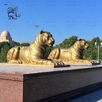 China Bronze Lying Tiger Statues Metal Crafts Life Size Animal Sculpture Art Work Plaza Outdoor Decoration for sale