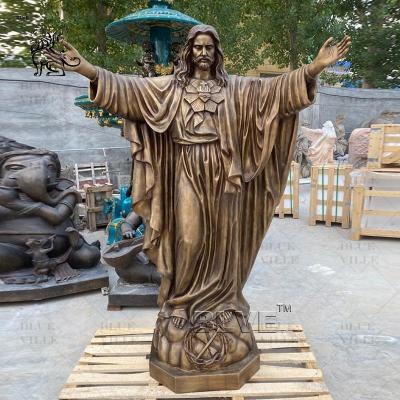 China Jesus Bronze Sculpture Open Arms Life Size Casting Metal Christ Religious Brass Statue Outdoor Church for sale