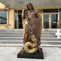 China Bronze St Saint Michael Statue Archangel Sculpture Slaying Snake Brass Metal Angel Warrior Outdoor Life Size for sale