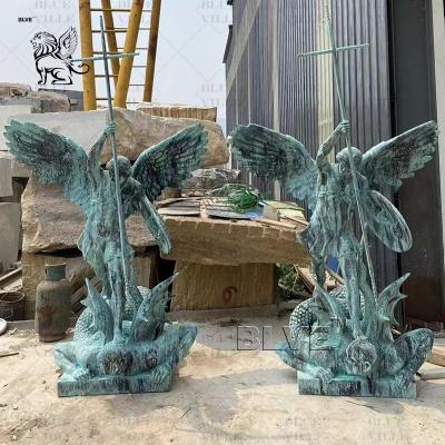 China Bronze St Michael Statue Life Size Archangel Michael Sculpture Brass Metal Religious Angel Antique Outdoor Garden for sale