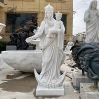 China Marble Mother Mary Life Size Statues Holding Baby Virgin Mary Sculpture White Stone Handcarved Spots Goods for sale