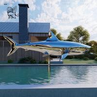 China Stainless Steel Shark Sculpture Mirror Polished Fish Metal Animal Swimming Pool Sculpture Outdoor Large Modern for sale