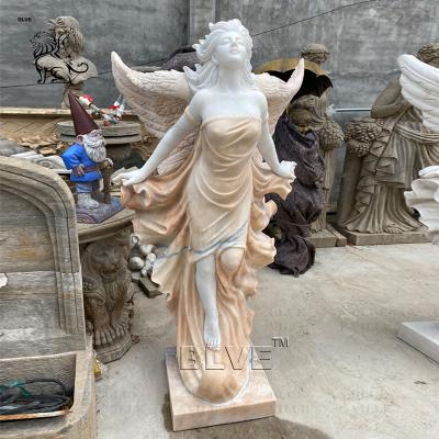 China Marble Angel Statue Sculpture Natural Stone Life Size Hand Carved Modern Outdoor Garden Decoration for sale