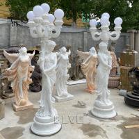 China Marble Woman Sculpture Floor Lamp White Stone Carving Life Size Lady Statue Light Decorative Villa Outdoor Street for sale