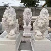 China Marble Lion Statue Natural Stone Animals Sculpture Hand Carving Outdoor Garden Decoration for sale