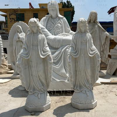 China Virgin Mary Marble Statue Life Size White Natural Stone Virgin Maria Statues Religious Hand Carved for sale