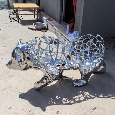 China Stainless Steel Bear Sculpture Mirror Polishing Metal Hollow Body Animal Abstract Art Home Decoration Modern for sale