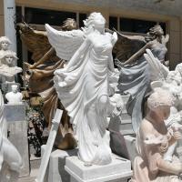 China Marble Garden Angel Statues Life Size Greek Stone Carving Winged Figures Outdoor Decoration Art for sale
