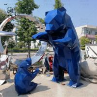 China Stainless Steel Bear Sculpture Blue Geometric Mirror Metal Animal Statue Modern Art Outdoor Garden for sale