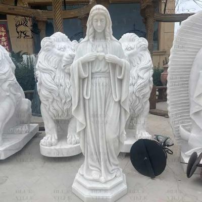 China Marble Mother Maria Sculpture Hand Carved Virgin Mary Statue Religious Statues Catholic Home Decor for sale