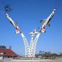 China Stainless Steel Airplane Sculpture Modern Large Metal Aircraft Statue Outdoor Skyplaza Customized for sale