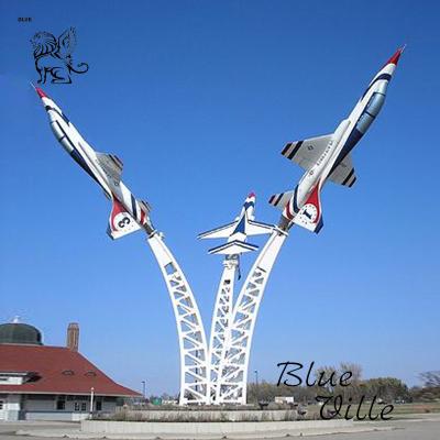 China Stainless Steel Airplane Sculpture Modern Large Metal Aircraft Statue Outdoor Skyplaza Customized for sale