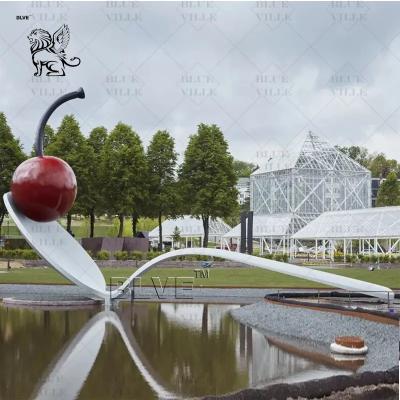 China Stainless Steel Spoon Sculptures Art Metal Landscaping Cherry Statue Large Size Outdoor Square Decorative for sale