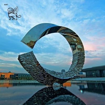 China Giant Circular Stainless Steel Sculpture Modern Abstract Art Mirror Polished Pool Decoration Large Outdoor for sale
