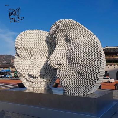 China Stainless Steel Garden Smiling Face Sculpture Metal Face Statue White Steel Pipe Welding Modern Art Abstract Outdoor for sale