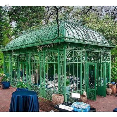 China Movable Sunroom Wrought Iron Cast Iron Gazebo Metal Green House Safely Reinforced Large Outdoor Wedding for sale