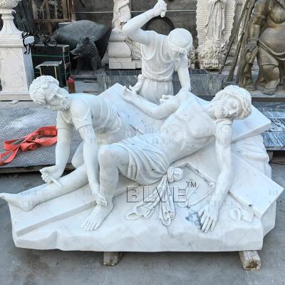 China Marble Jesus Crucified Sculpture 14 stations the Cross Christian Statue Outdoor Church Decor for sale