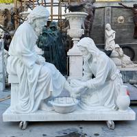 China Marble Jesus Washing His Disciple'S Feet Sculpture Life Size White Marble Jesus Washing Feet Statue Religious for sale