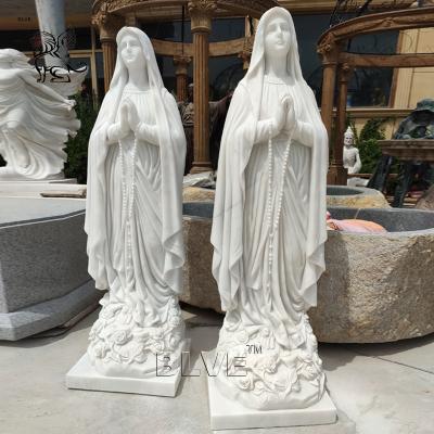 China Life Size Virgin Mary Statue Marble Sculpture Virgin Mary Home Decor Religious Woman Handcarved Western Style for sale