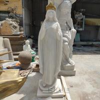 China Marble Virgin Mary Statue Sculpture Golden Crown Catholic Religious Queen Statues White Stone Carving Life Size for sale