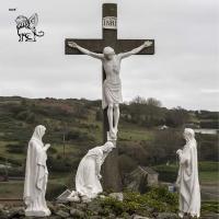 China Crucifixion Marble Jesus Statue Jesus Dies on the Cross 14 Stations Sculpture Religious Outdoor Hand Carved for sale