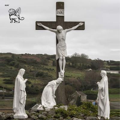 China Crucifixion Marble Jesus Statue Jesus Dies on the Cross 14 Stations Sculpture Religious Outdoor Hand Carved for sale