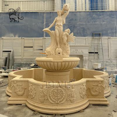 China Marble Outdoor Fountains Life Size Greek Woman Pouring Water Fountain Sculpture Large Beige Stone Handcarved Garden for sale