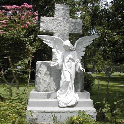 China Cemetery Angel Statue Monument Marble Sculpture Cross Tombstone Grave Yard Stone Custom for sale