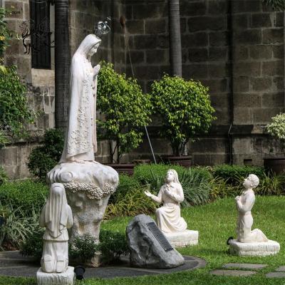 China Our Lady of Fatima Statue Marble Virgin Mary Statues Kneeling Praying Life Size Saints Children Church Catholic Religious for sale