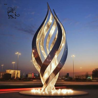 China Stainless Steel Abstract Growth Sculpture Lighting Metal Art Mirror Garden Plaza Urban Large Outdoor for sale