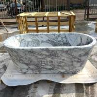 China White Arabescato Marble Bathtub Natural Stone Bathtubs Bathroom Tub Freestanding Hand Carved Morden for sale