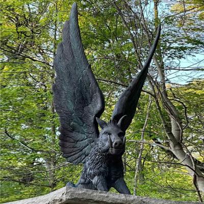 China Bronze Wild Boar Sculpture Wings Metal Flying Pig Statue Large Building Decoration Outdoor European Style for sale