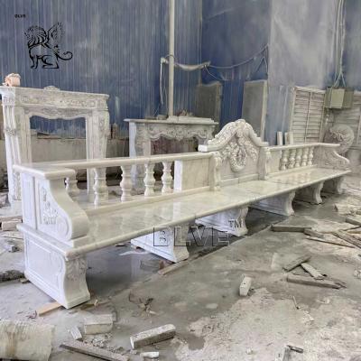 China White Marble Bench Garden Natural Stone Benches Rest Long Chair Outdoor Park Customized Size for sale