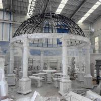 China White Marble Gazebo Round Wedding Pavilion Natural Stone Hand Carved Large Outdoor Villa Western Style for sale