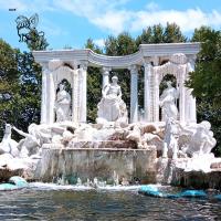 China Marble Trevi Fountain Greek God Poseidon Waterfall Fountains White Stone Carving Sculptures Decorative Outdoor Large for sale