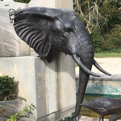 China Large Bronze Elephant Head Sculpture Wall Fountain Metal Animal Water Fountains Outdoor Front Yard for sale