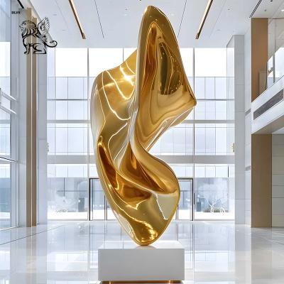 China Golden Stainless Steel Abstract Sculpture Mirror Modern Large Metal Statue Hotel Lobby Decoration for sale
