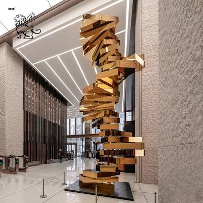 China Kinetic Sculpture Stainless Steel Indoor Mirror Polished Abstract Art Modern Large Hotel Villa Lobby for sale